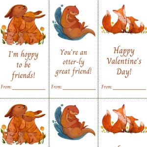 Cute Valentines, Digital Download, Watercolor Animals, Woodland Animals ...
