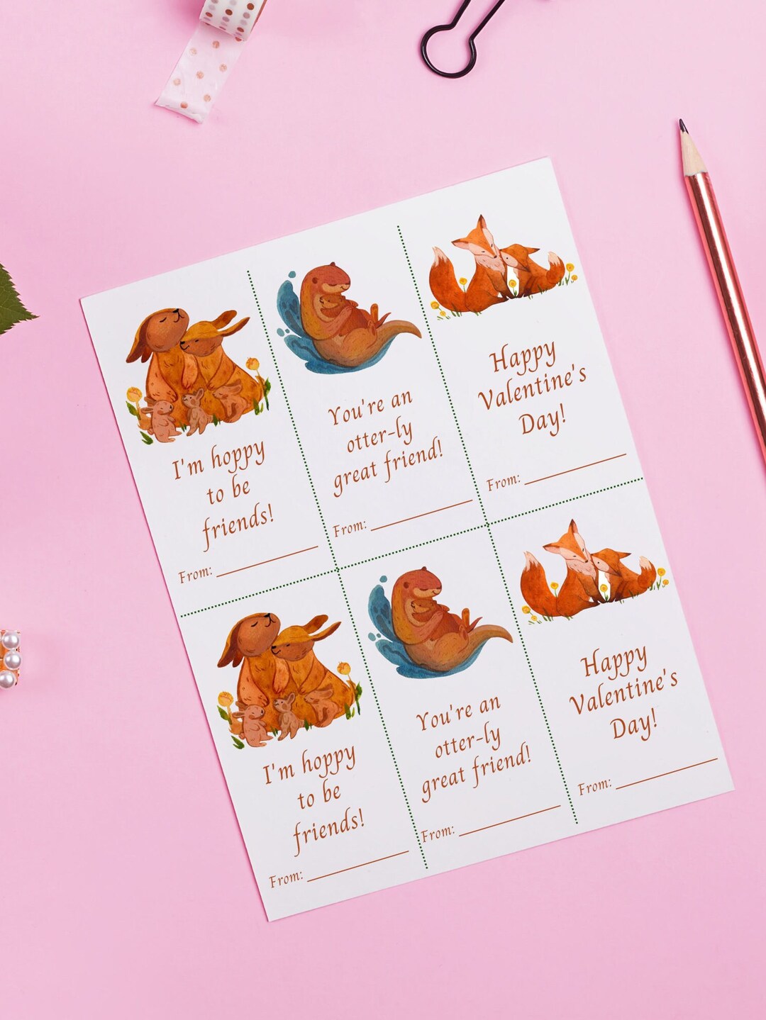 Cute Valentines, Digital Download, Watercolor Animals, Woodland Animals ...