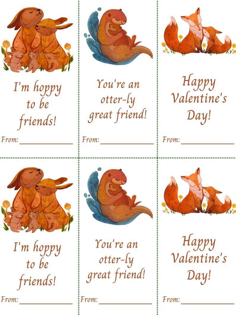 Cute Valentines, Digital Download, Watercolor Animals, Woodland Animals ...