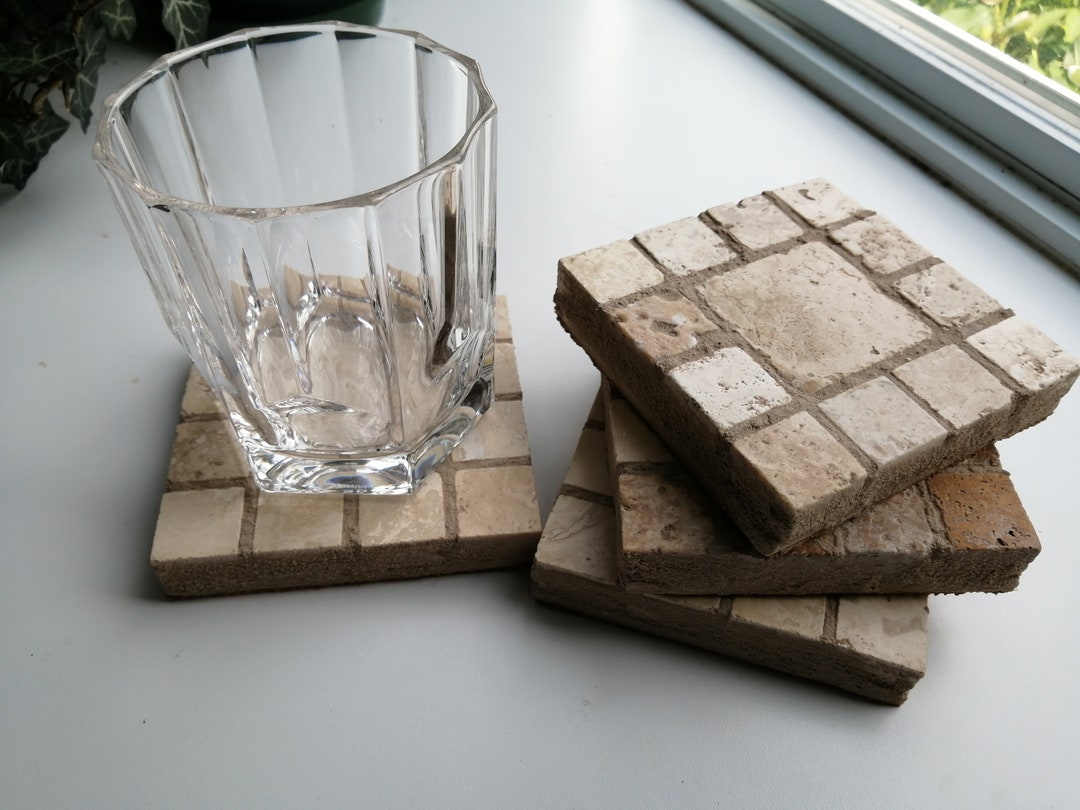 Mosaic Coasters - Set of 4 Upcycled Travertine Tile Mosaic Coasters - Etsy