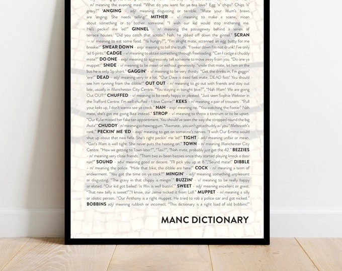 Manchester Quote Phrase Dictionary Print Poster in A1, A2, A3 or A4 ...