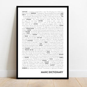 Manchester Quote Phrase Dictionary Print Poster in A1, A2, A3 or A4 ...