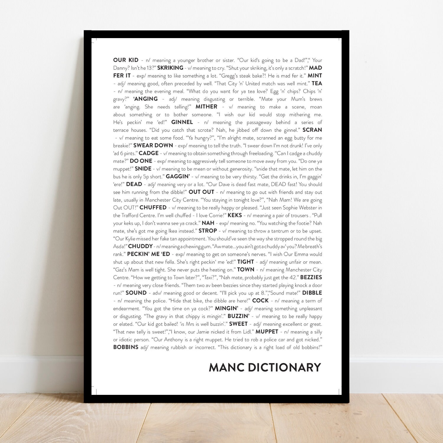 Manchester Quote Phrase Dictionary Print Poster in A1 A2 A3 | Etsy UK