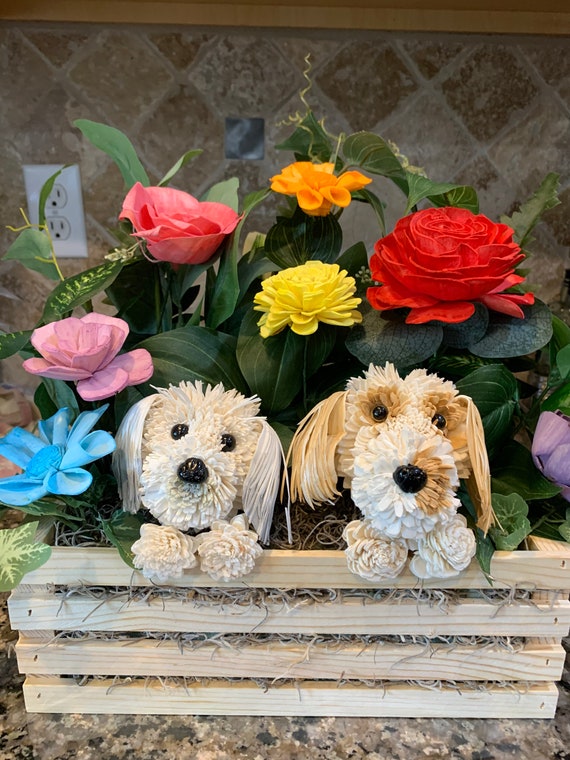 Custom Large 2 Dog Sola Wood Flower Arrangement Etsy