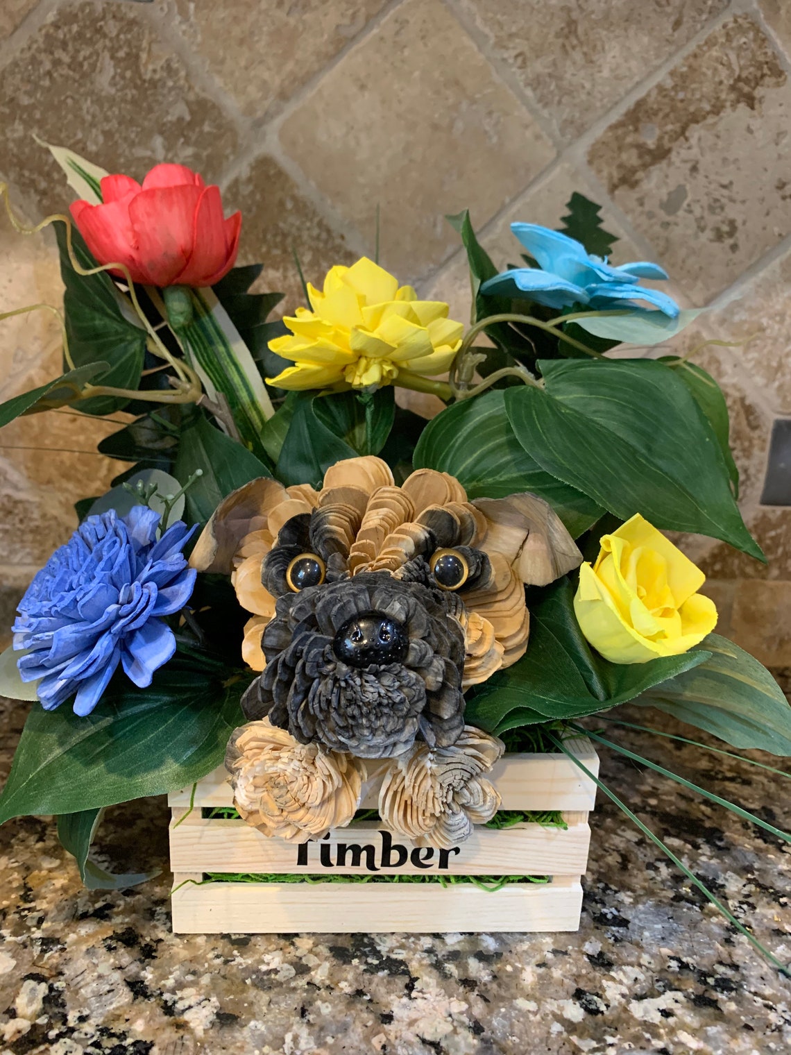 Custom medium personalized dog flower arrangement in a pail | Etsy