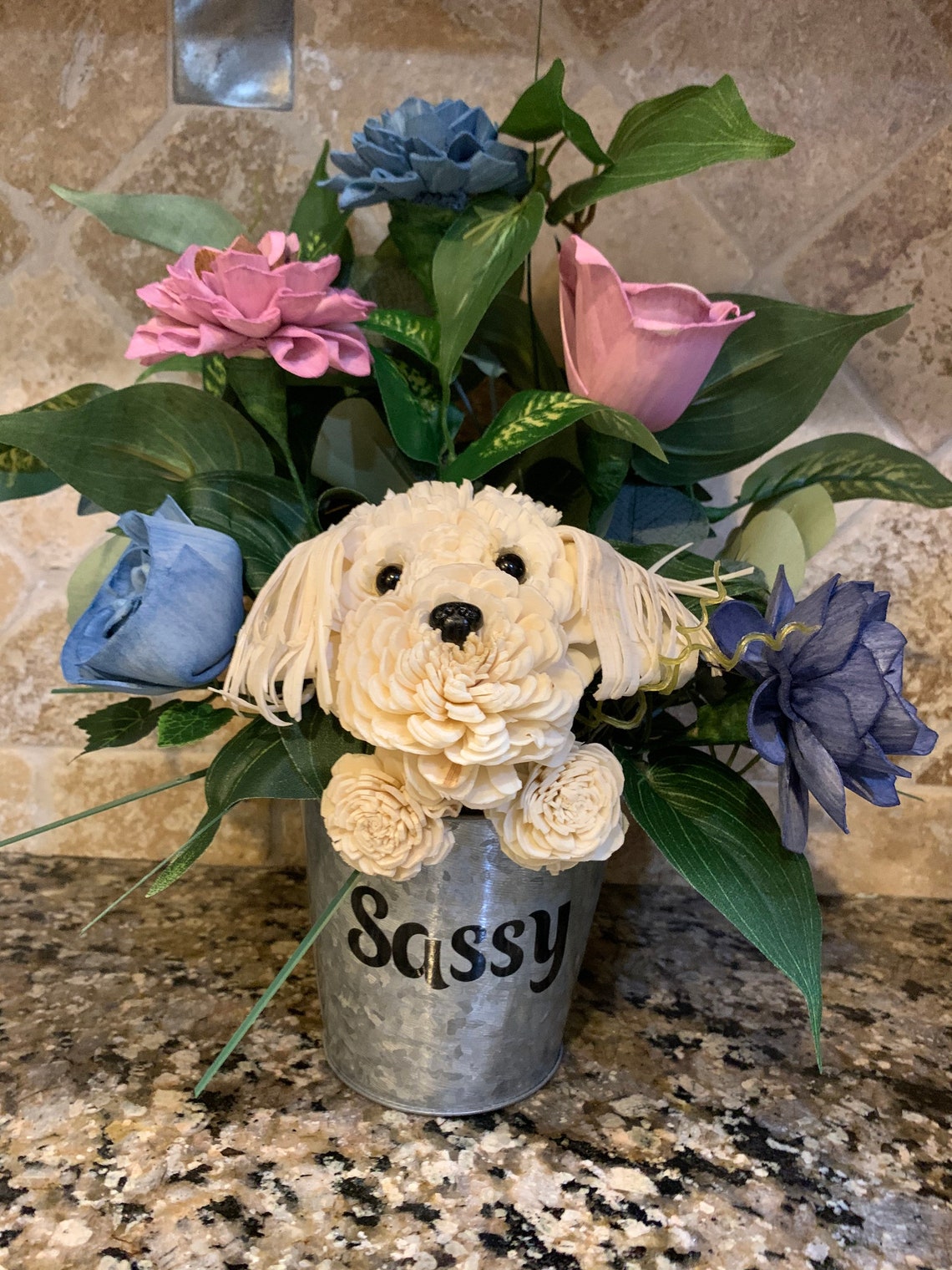 Custom Medium Personalized Dog Flower Arrangement in a Pail | Etsy