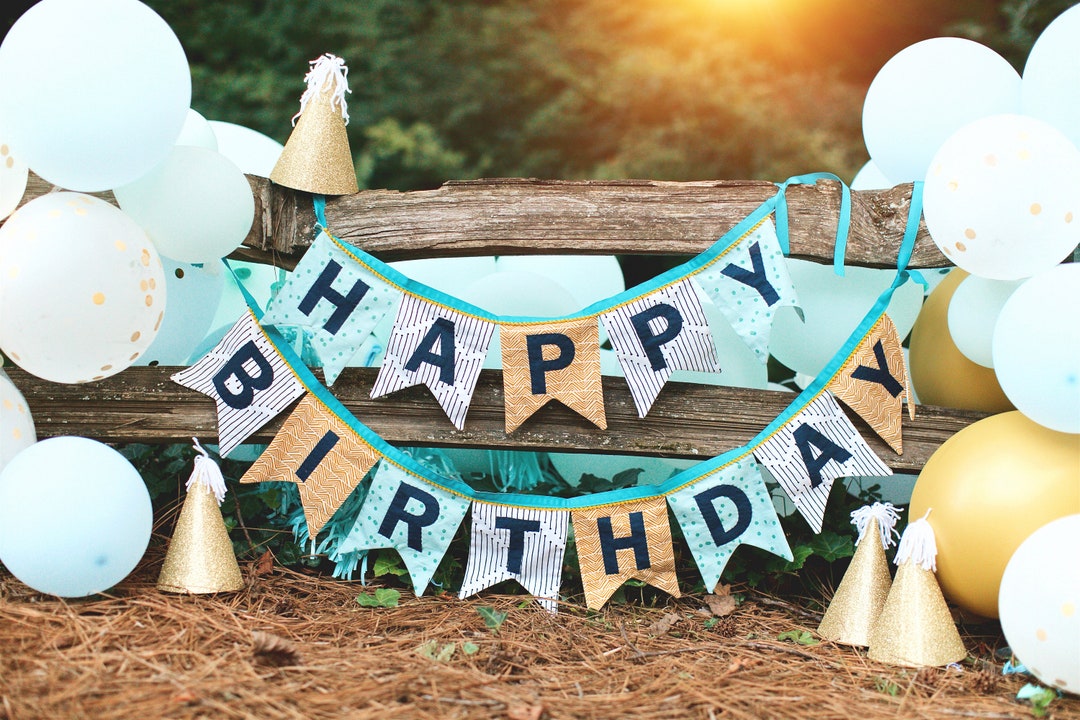 CUSTOM: Neutral Fabric Happy Birthday Banner Made to Order, Handmade ...