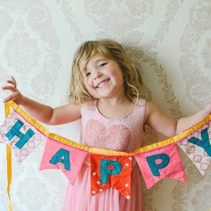 CUSTOM: Bright + Bold Fabric Made to Order Birthday Banner, Handmade ...