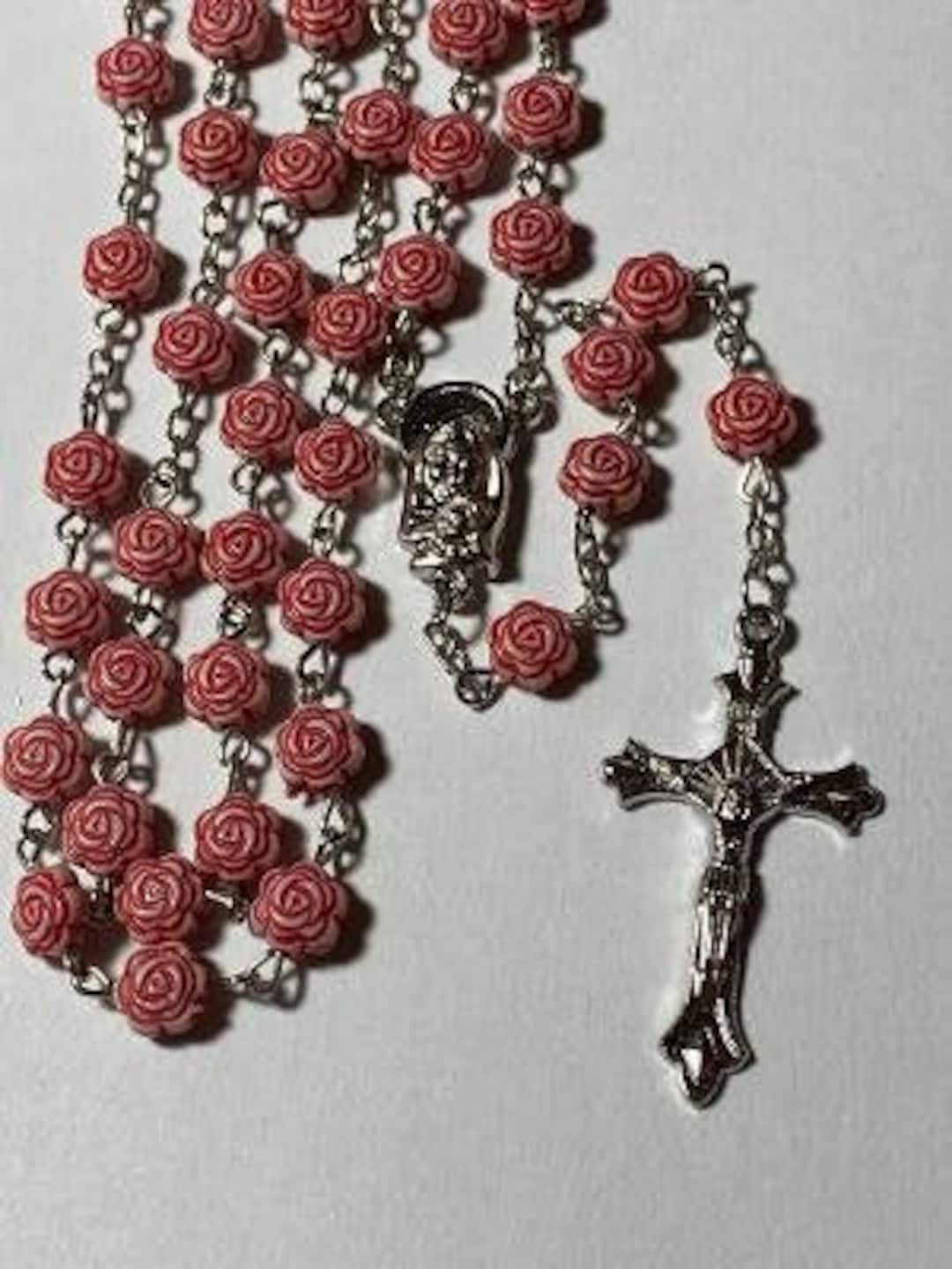 Traditional Red Rose Flower Catholic Prayer Rosary Beads - Etsy