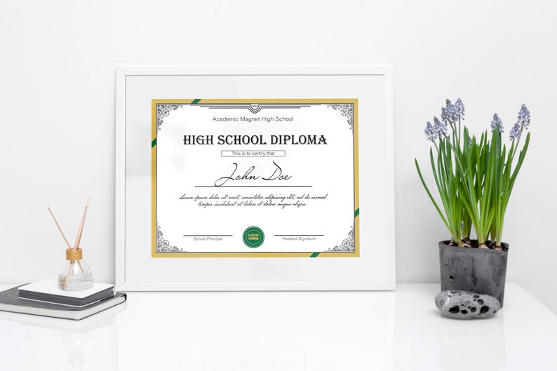 Diploma Template and Diploma Frame for High School Diploma - Etsy