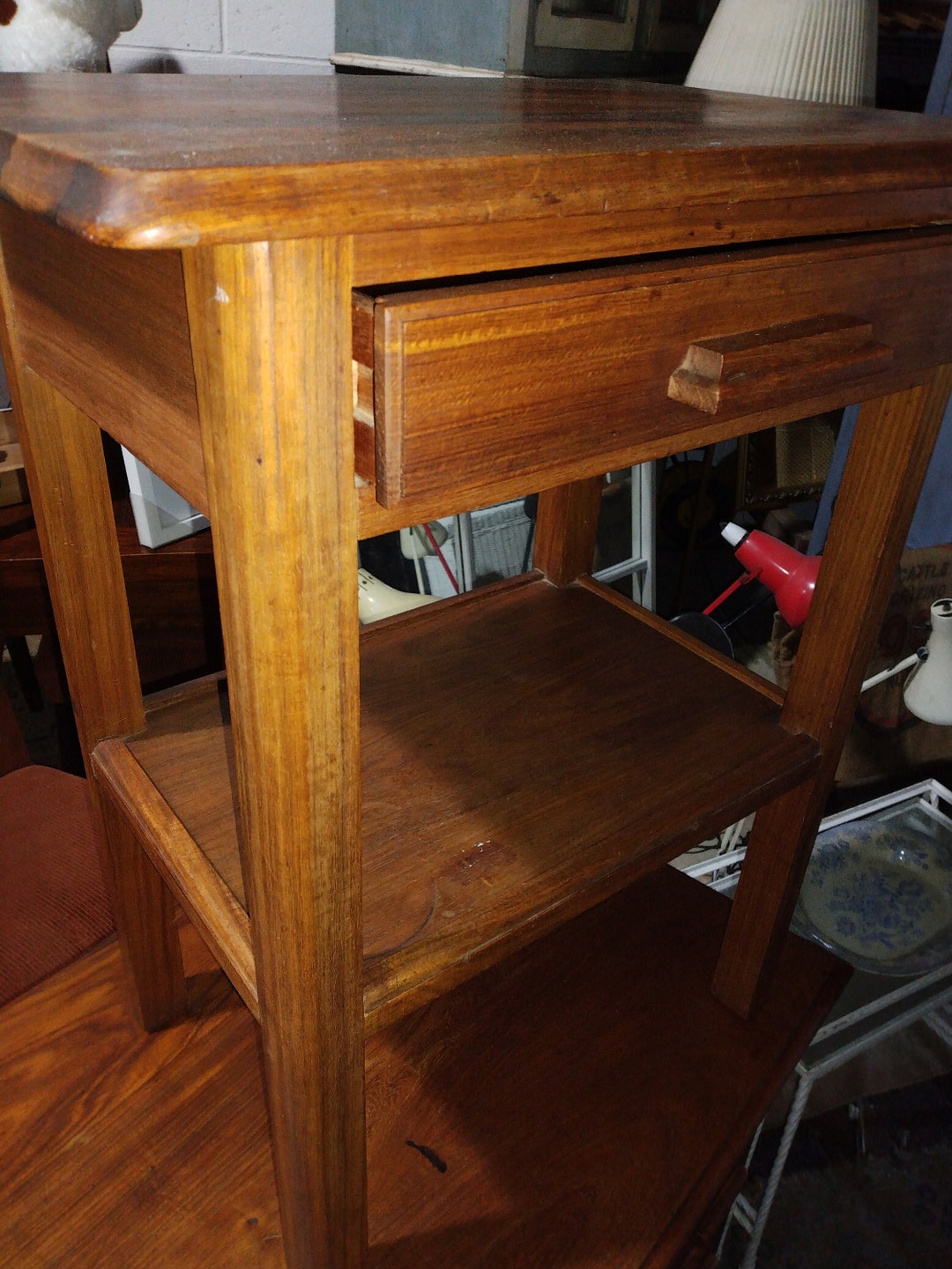 Side Table Small Wine Table Drawer Shelf Vintage Mid Century Wood - Etsy