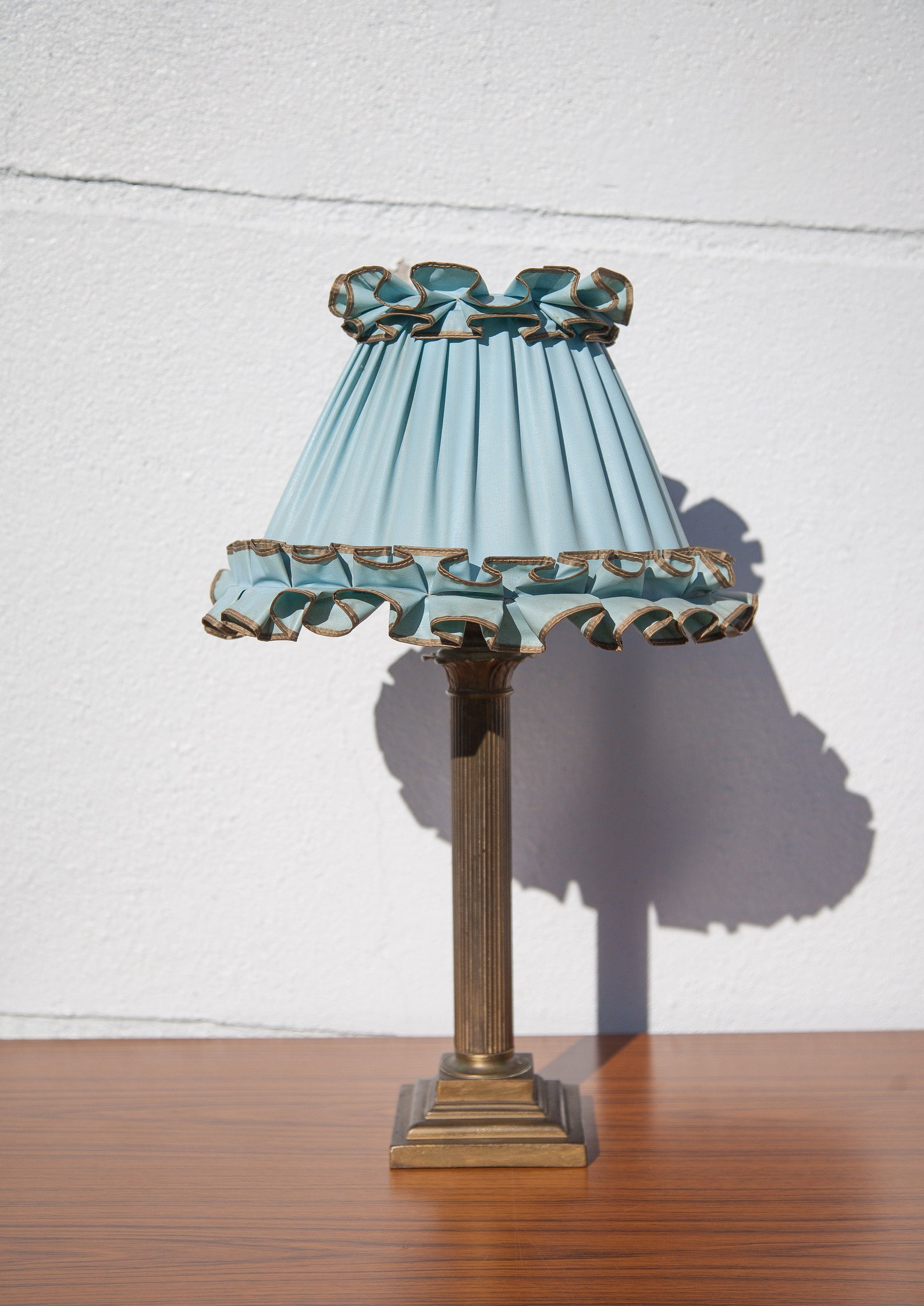 Brass Lamp With Vintage Blue Plasticized Lampshade, Table Lamp, Empire ...