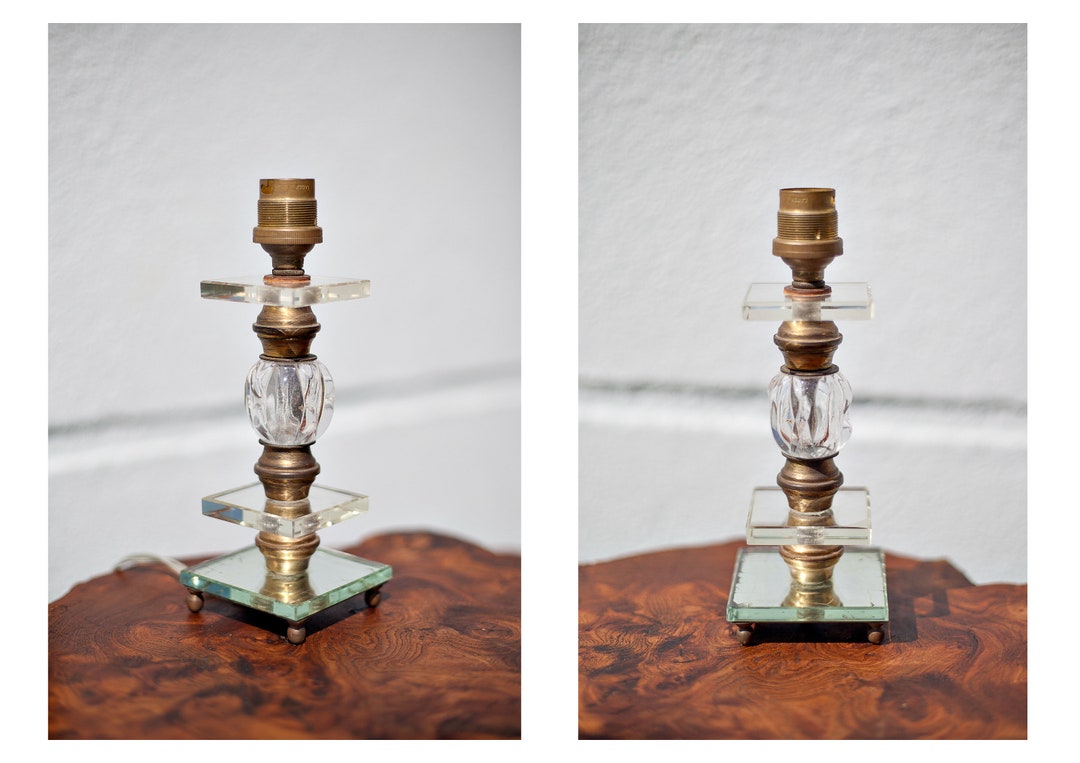 Art Deco Lamp Base, Mirror Base Lamp Base, Glass and Brass, Table Lamp ...