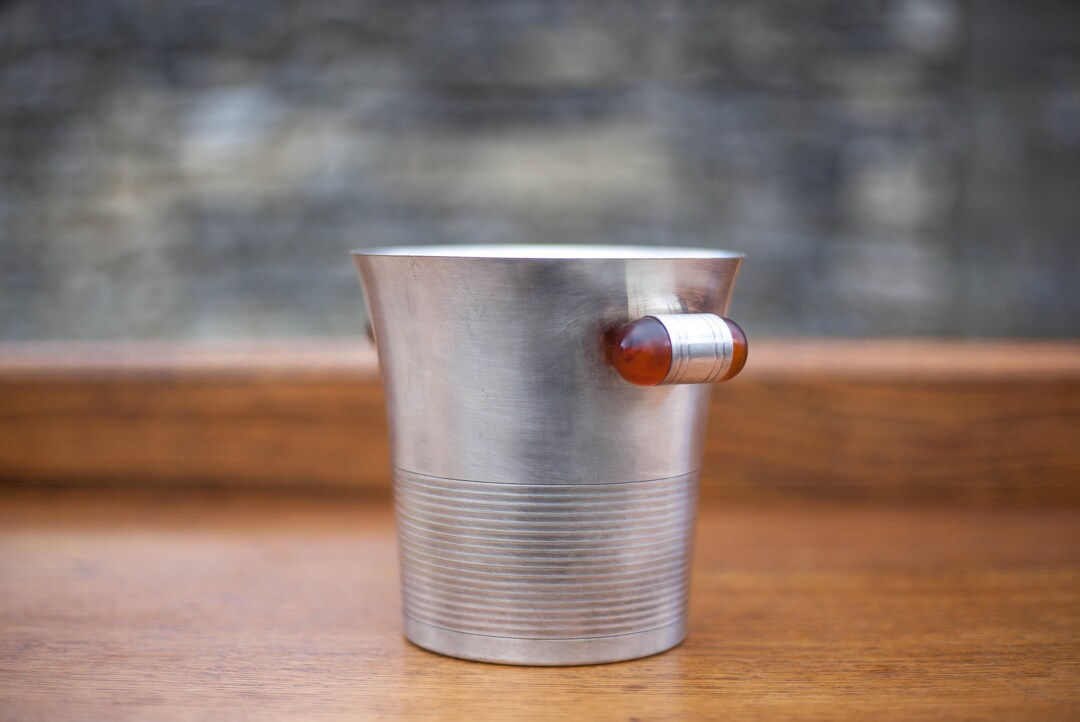 Art Deco Ice Bucket, Silver Metal Ice Bucket With Bakelite Handles ...