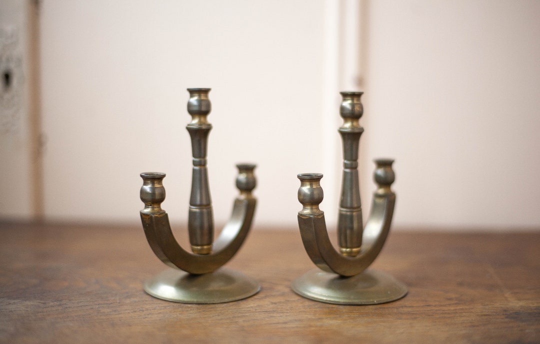 Pair of Brass Candlesticks, Small Anchor-shaped Brass Candlesticks ...