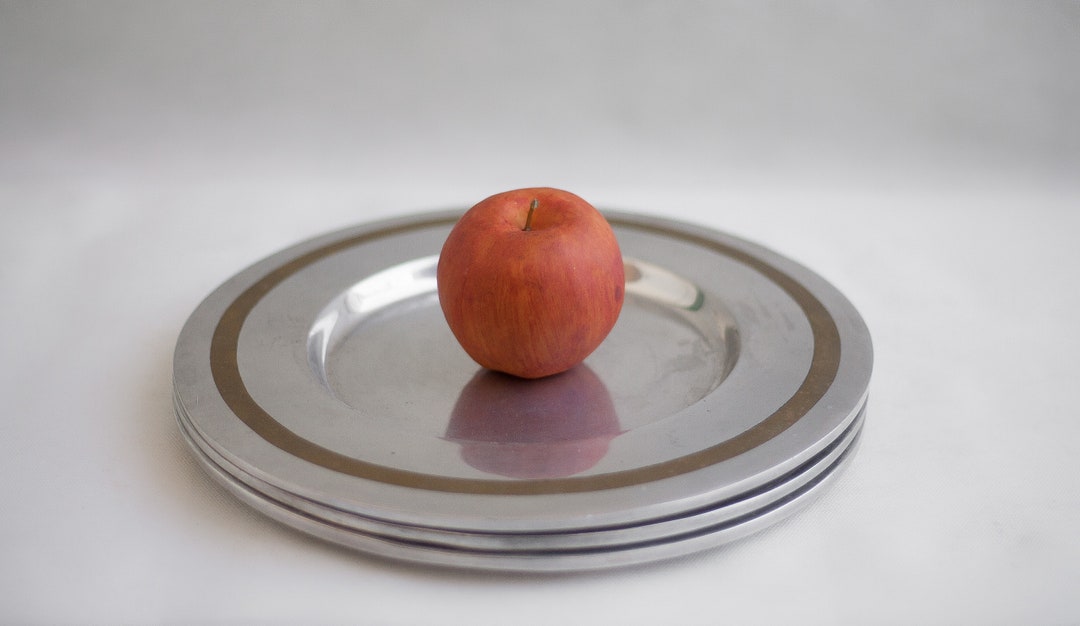 Plate Lot X 3 , Large Brushed Aluminum Plate and Brass / Modernist ...