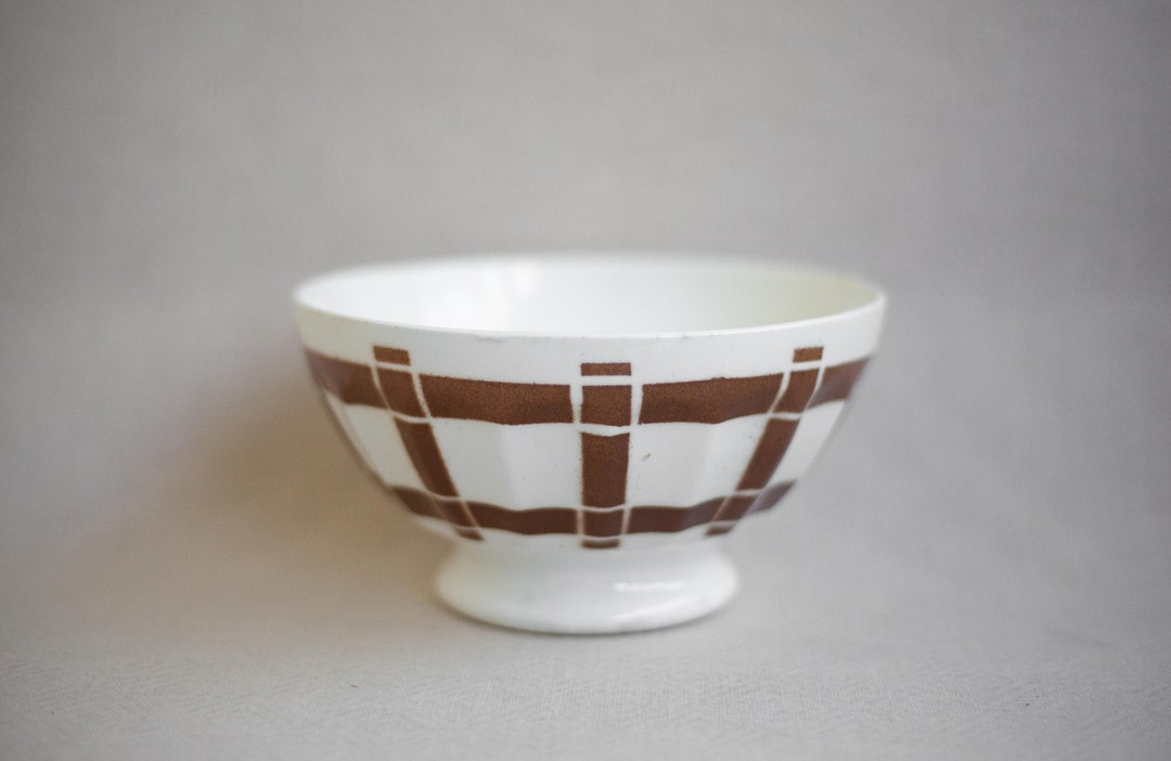 Ceramic Bowl, Vintage Bowl, Large Brown Geometric Pattern Bowl, Lunch ...