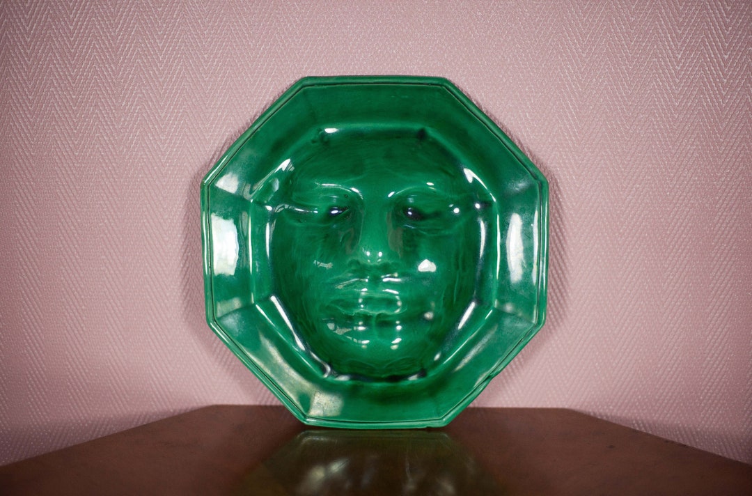 Vintage Anthropomorphic Ceramic Plate, Relief Face Plate, Signed ...