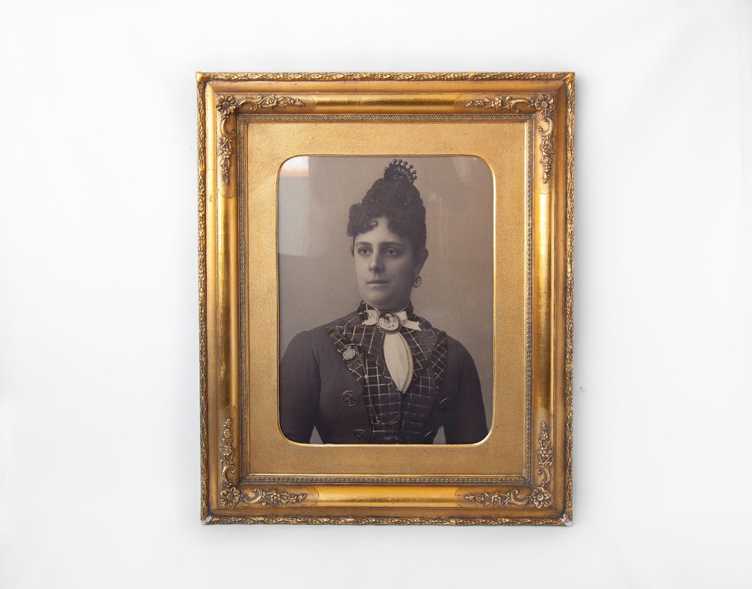 Vintage Portrait Frame, Old Large Gilded Wood Frame, Woman Portrait ...