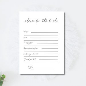 Advice for the Bride Printable Bridal Shower Game Simple, Modern Advice ...