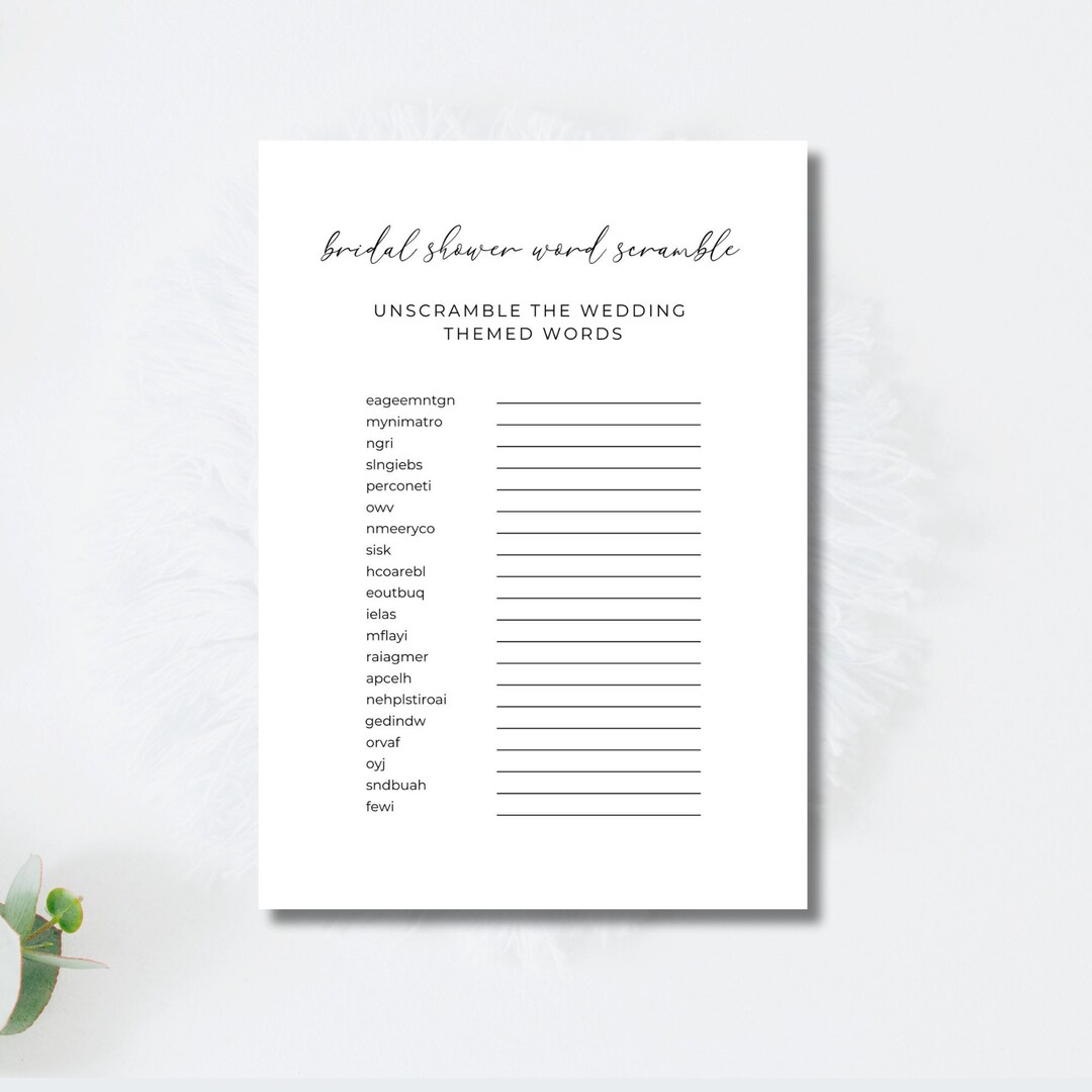 Simple Word Scramble Printable Game, Shower Puzzle Game, Wedding ...