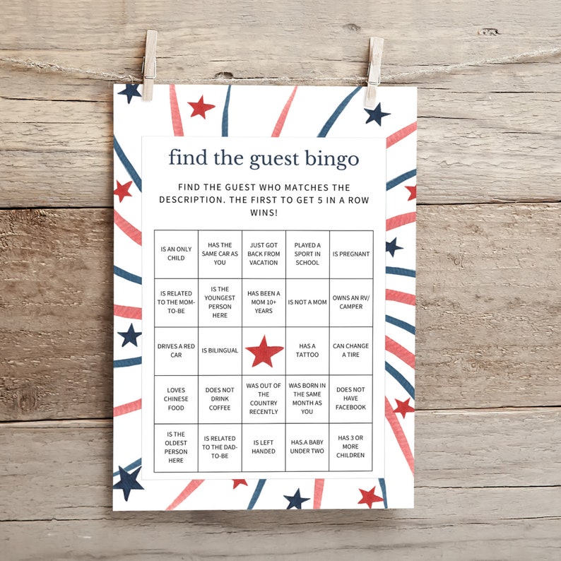 Firecracker Baby Shower Bingo Game: Find the Guest Printable (digital ...