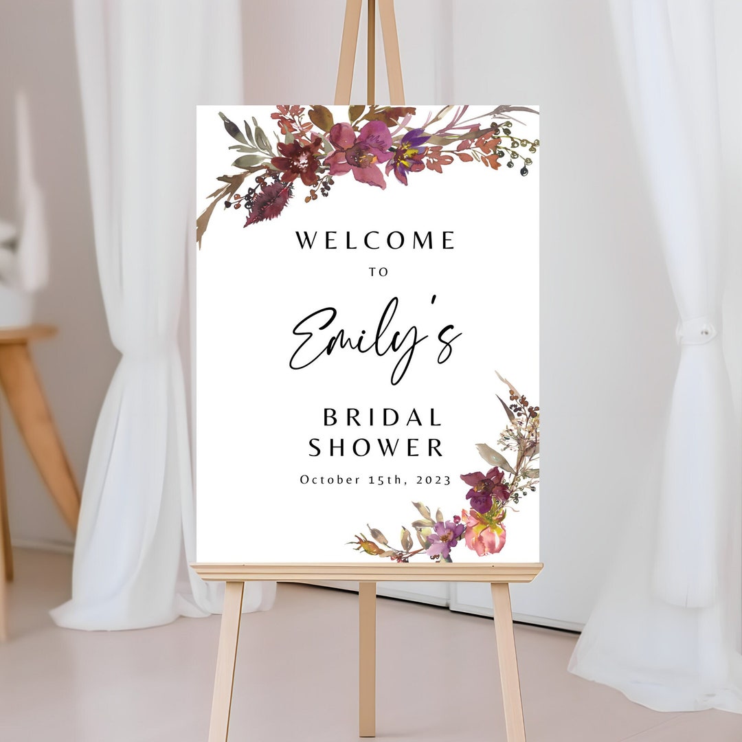 Boho Floral Bridal Shower Welcome Sign, Wedding Shower Welcome Sign ...
