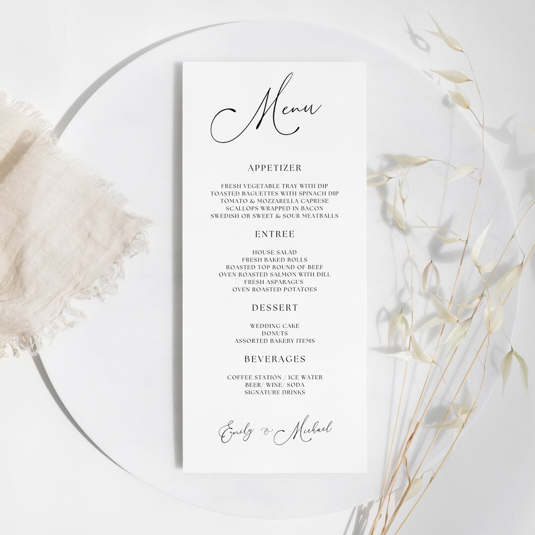 Black and White Minimalist Wedding Menu Template, Minimalist Wedding ...