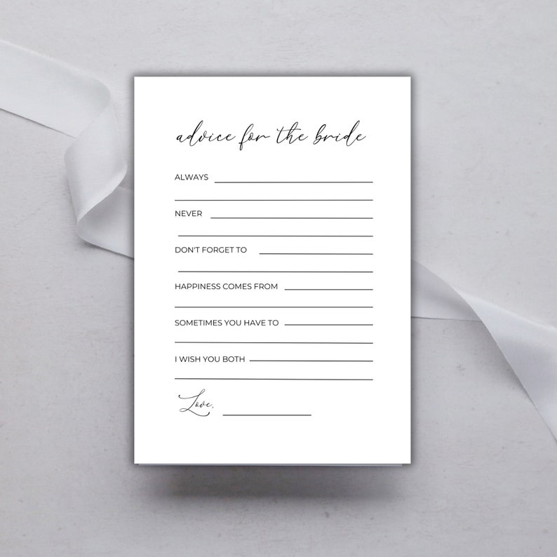 Advice for the Bride Printable Bridal Shower Game Simple, Modern Advice ...