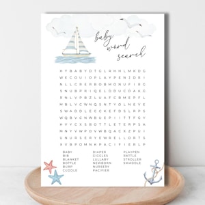 PRINTED Nautical Baby Word Search, Sailboat Baby Games, Choice of 10 ...