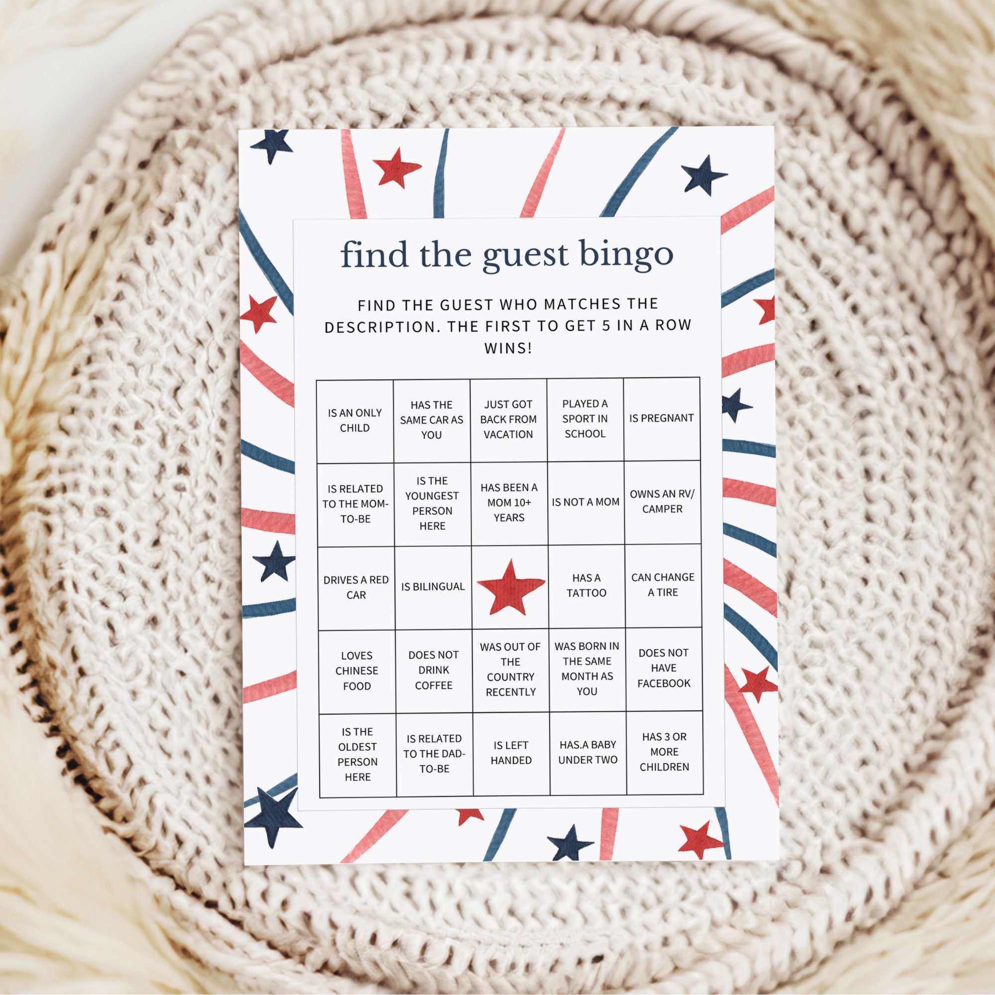 Firecracker Baby Shower Bingo Game: Find the Guest Printable (digital ...