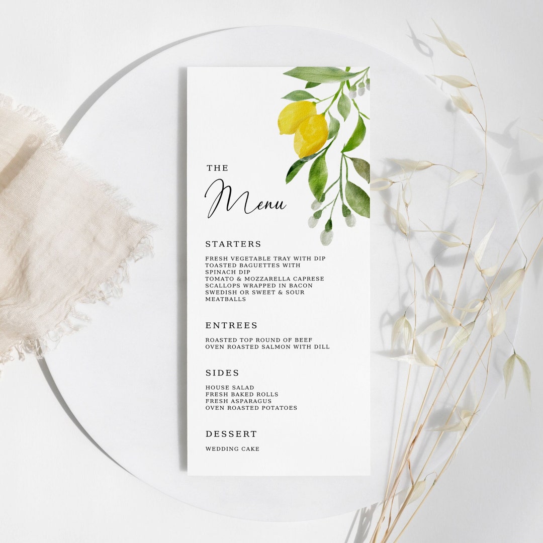 Citrus Wedding Menu Template, Lemon Wedding, Wedding Menu Template ...