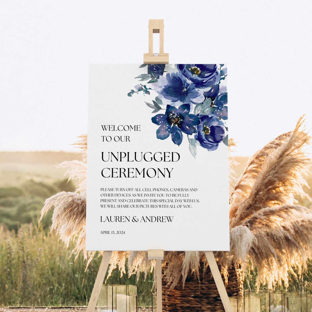 Blue Floral Unplugged Ceremony Sign: Customizable Wedding Printable ...