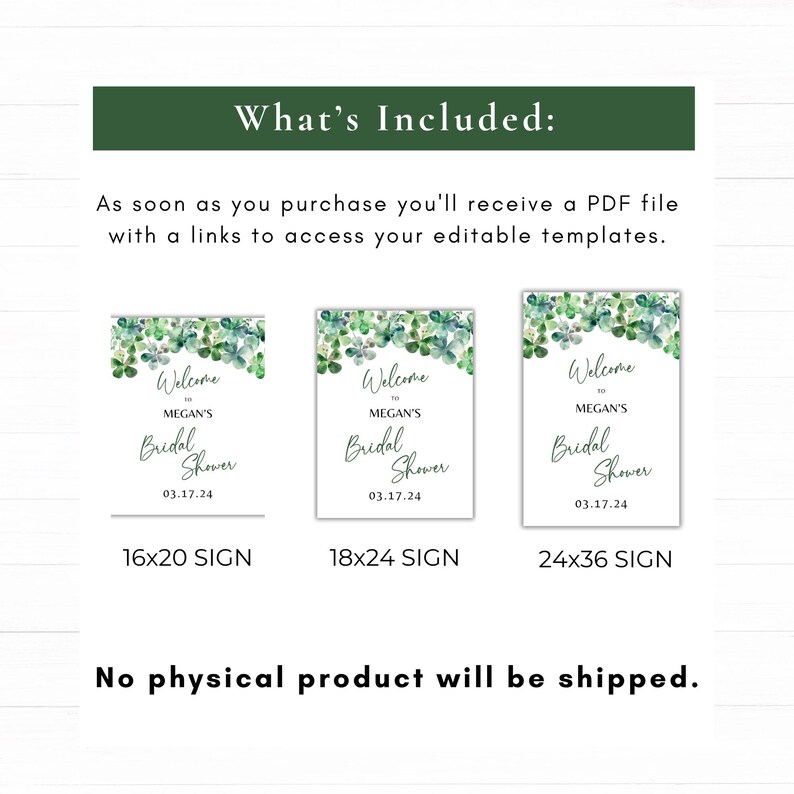 Shamrock Bridal Shower Welcome Sign Template, St Patricks Day Wedding ...