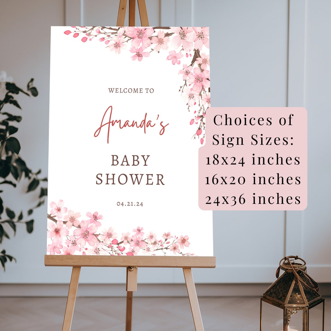 Little Blossom Baby Shower Welcome Sign Template, Cherry Blossom Welcome Sign, Pink Baby Shower ...