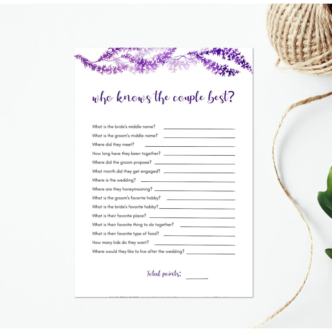Who Knows the Couple Best Questions Funny, Couple Shower Game Printable ...