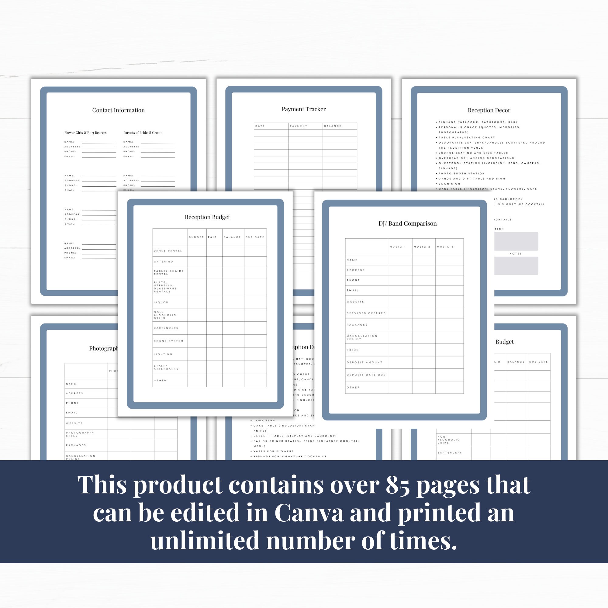 Editable Blue Wedding Planner Template - Etsy