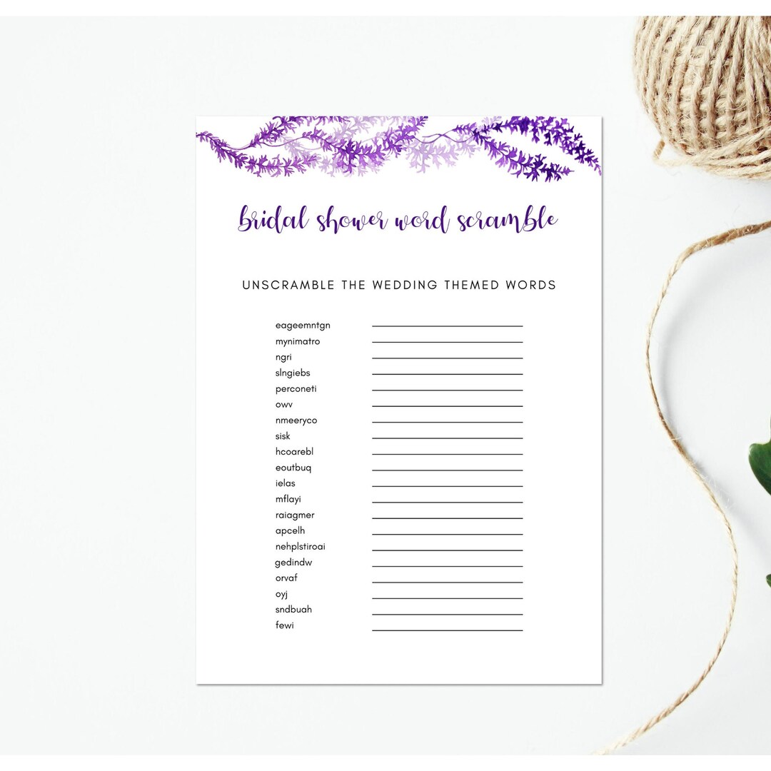 Purple Bridal Shower Word Scramble Game: Printable Activity (PDF Print ...