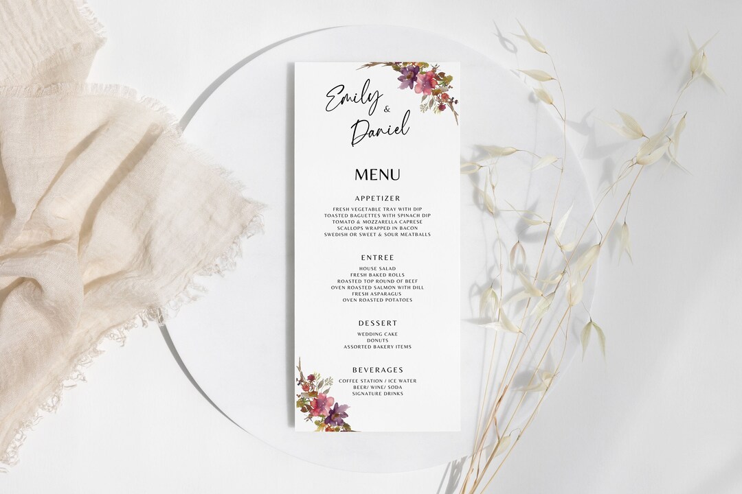 Modèle de menu de mariage bohème menu bohème modifiable - Etsy France