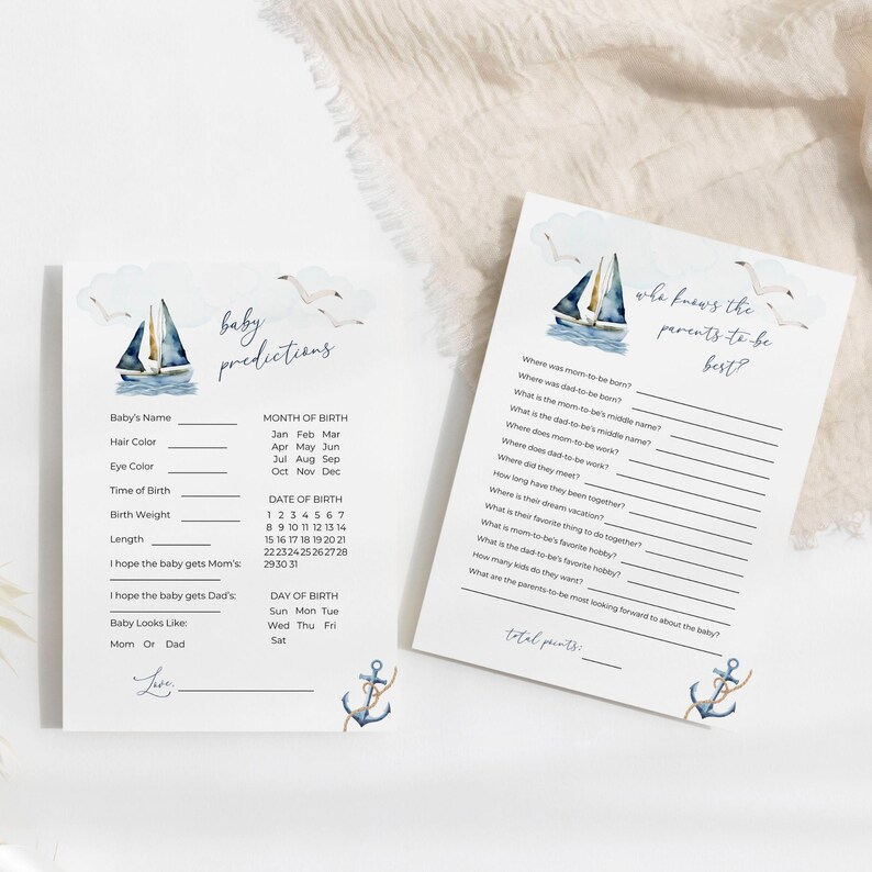 Sailboat Baby Shower Games: Nautical Theme, 20 Printable Activities ...