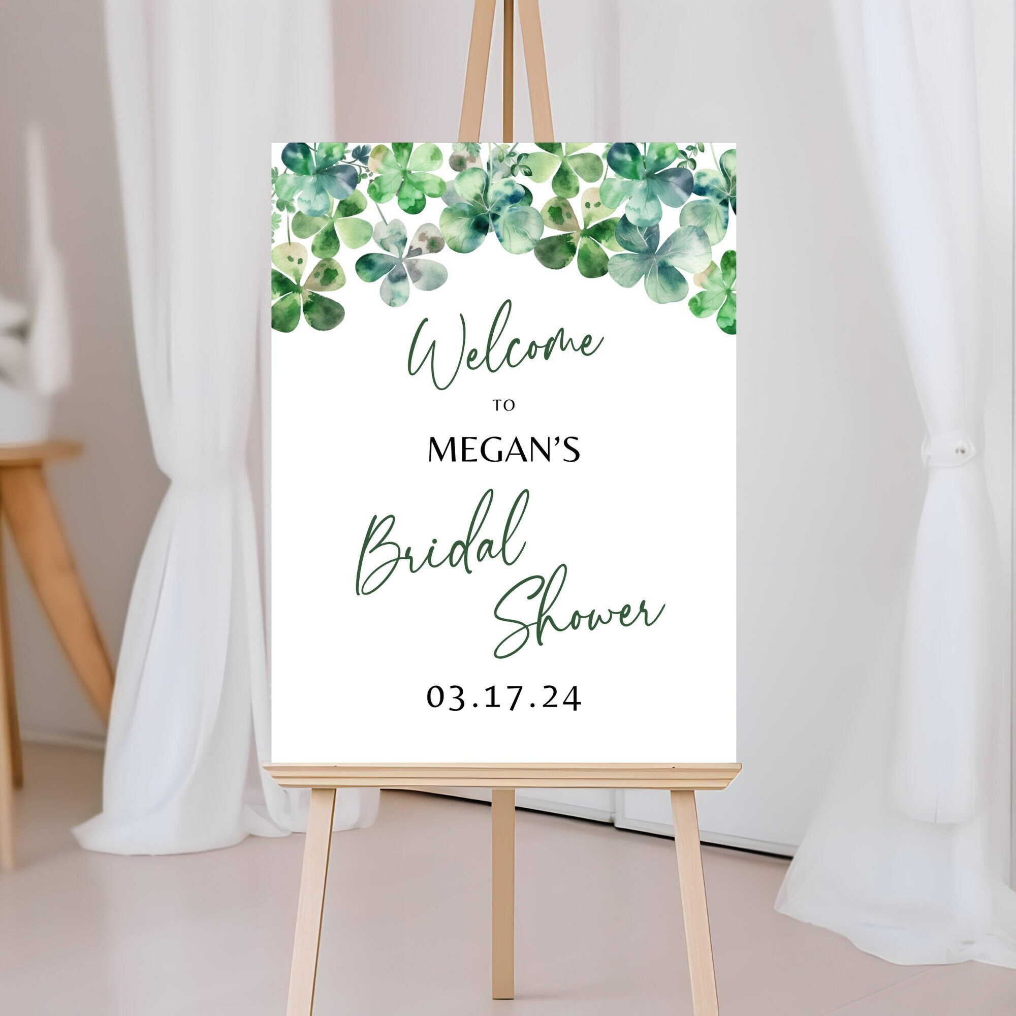 Shamrock Bridal Shower Welcome Sign Template, St Patricks Day Wedding ...