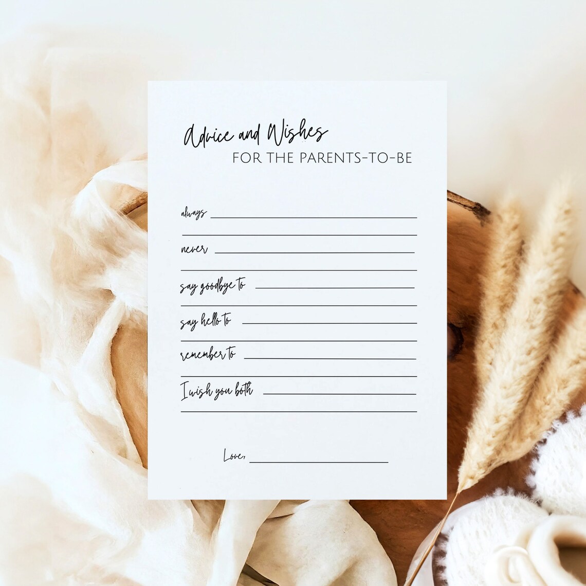 Minimalist Parenting Advice Card: Baby Shower Wishes (5x7 PDF Print ...