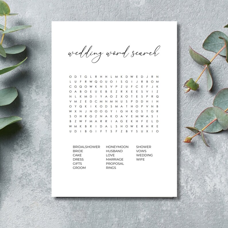 Simple Wedding Word Search Bridal Shower Game Modern Wedding - Etsy