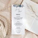 Blue Wedding Menu Editable Template, Blue Floral Wedding Menu Template ...
