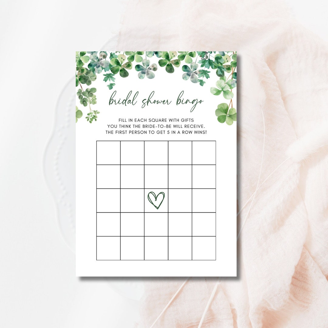 Shamrock Bridal Shower Bingo Printable Game, St Patricks Day Wedding ...