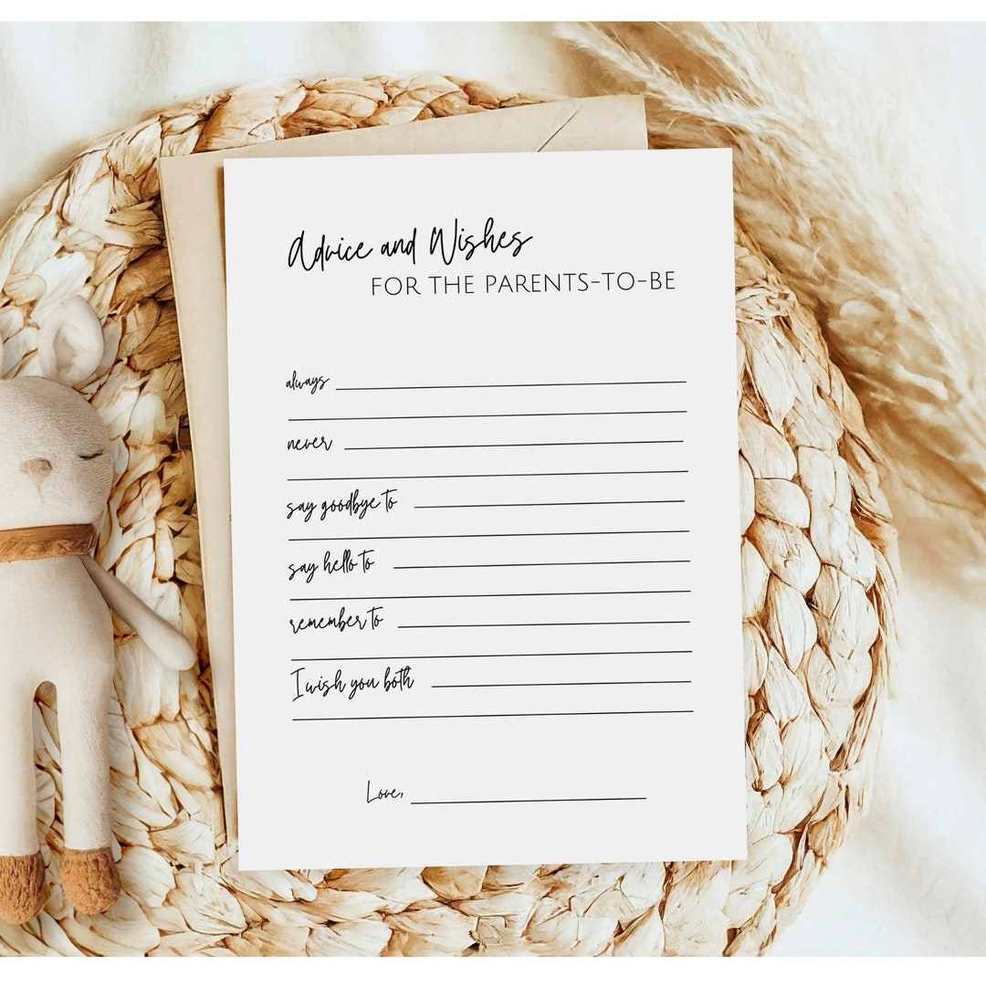 Minimalist Parenting Advice Card: Baby Shower Wishes (5x7 PDF Print ...