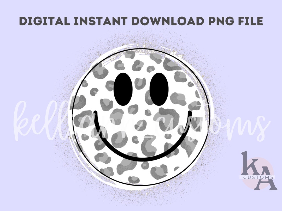 Leopard Smiley Face Shirt, Smiley Face PNG, Glitter Shirt Design, Retro ...