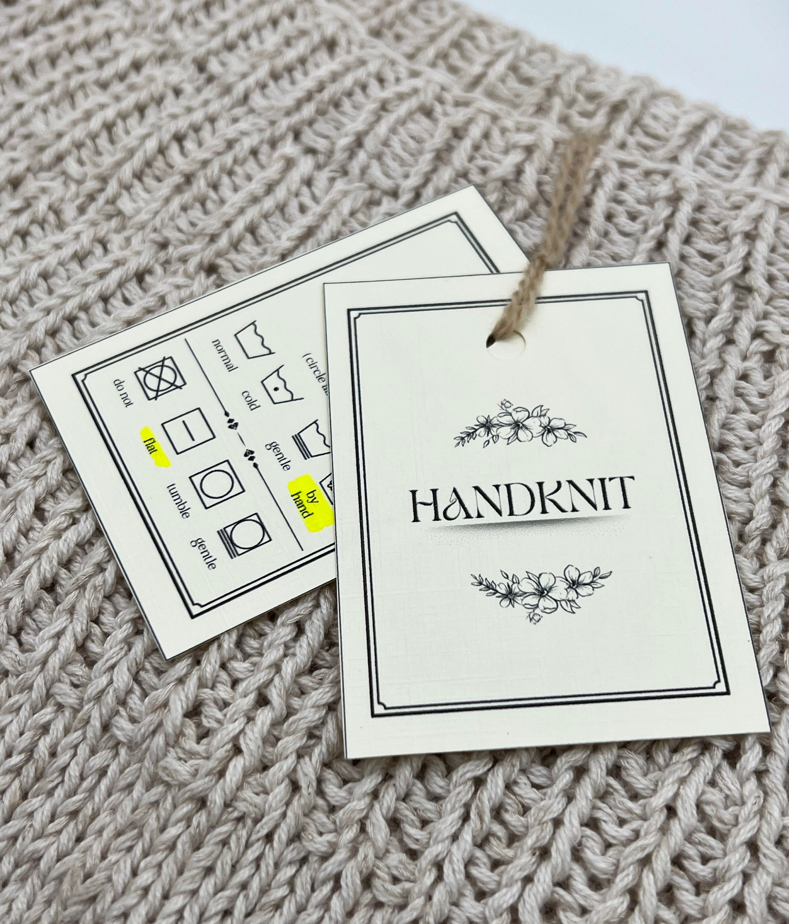 Handknit, Set of Two Pdfs, Wrap Label and Care Tags, Printable Knitting ...