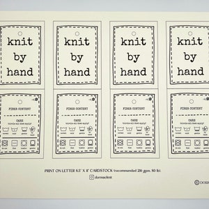 Knit by Hand Care Tags, Printable Knitting Labels, Knitted Clothes ...