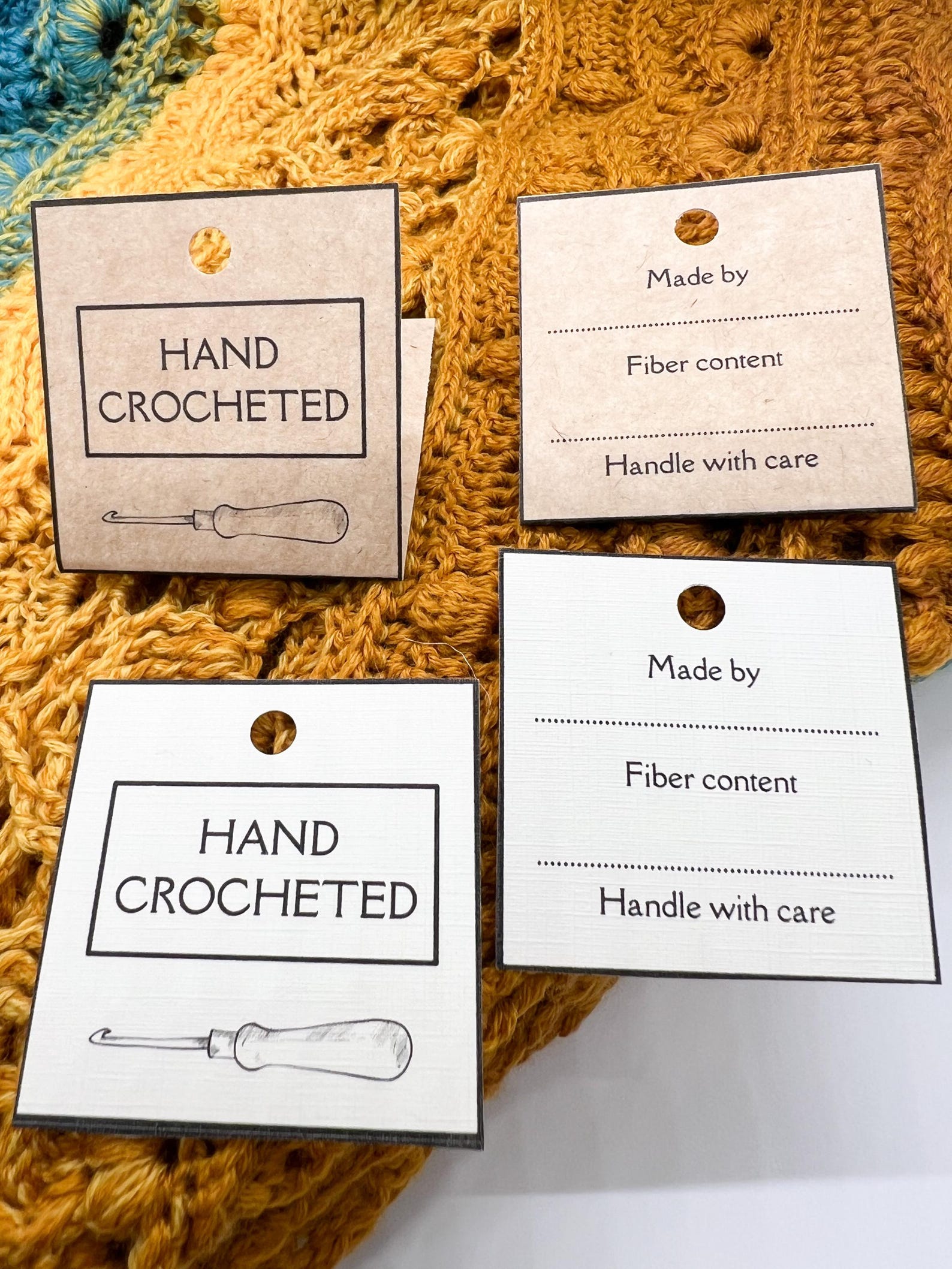 Hand Crocheted, Square Tags, Crochet Hook, Printable Crochet Labels ...